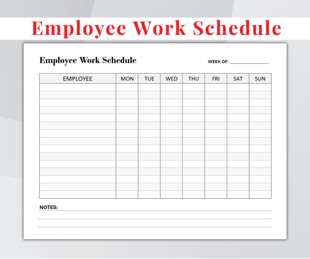 Employee Work Schedule Template, Employee Weekly Schedule Editable ...