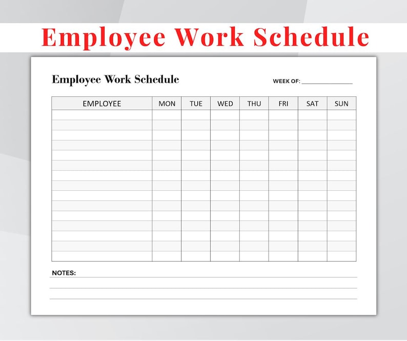 Employee Work Schedule Template, Employee Weekly Schedule Editable ...