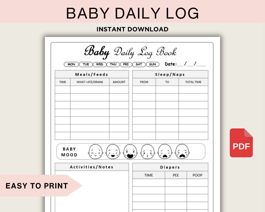 Baby Daily Log. Infant Daily Log. Printable Nanny Log. Babysitter Log ...