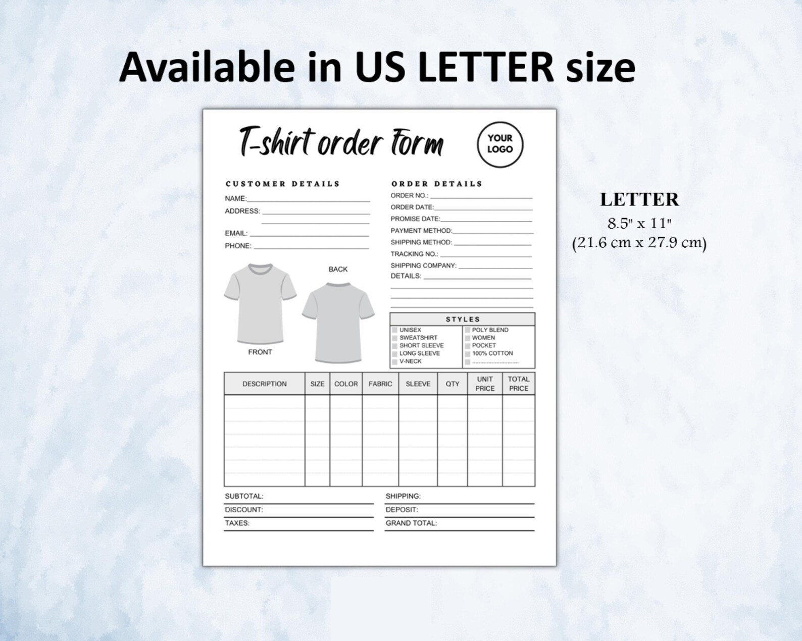 Editable Order Forms Bundle, Tshirt, Tumbler, Invoice Template ...