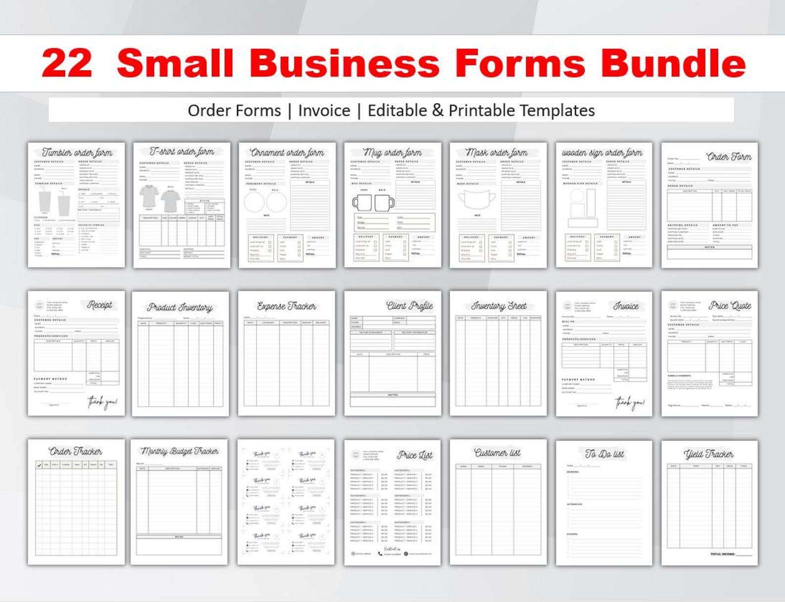 Editable Order Forms Bundle Canva Template, T-shirt, Tumbler, Invoice ...