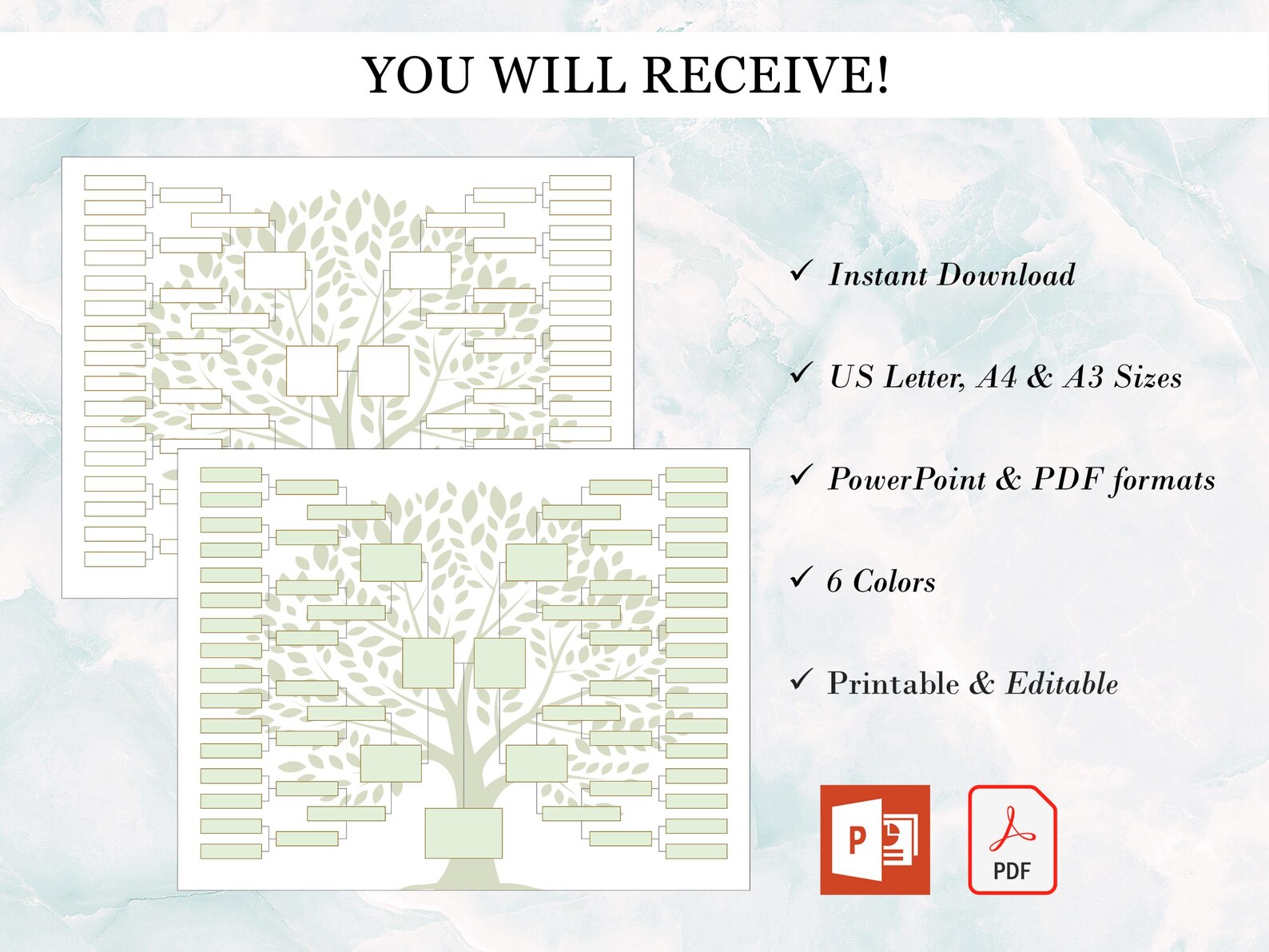 Family Tree Template 6 Generation Printable PDF, Family Tree Chart ...