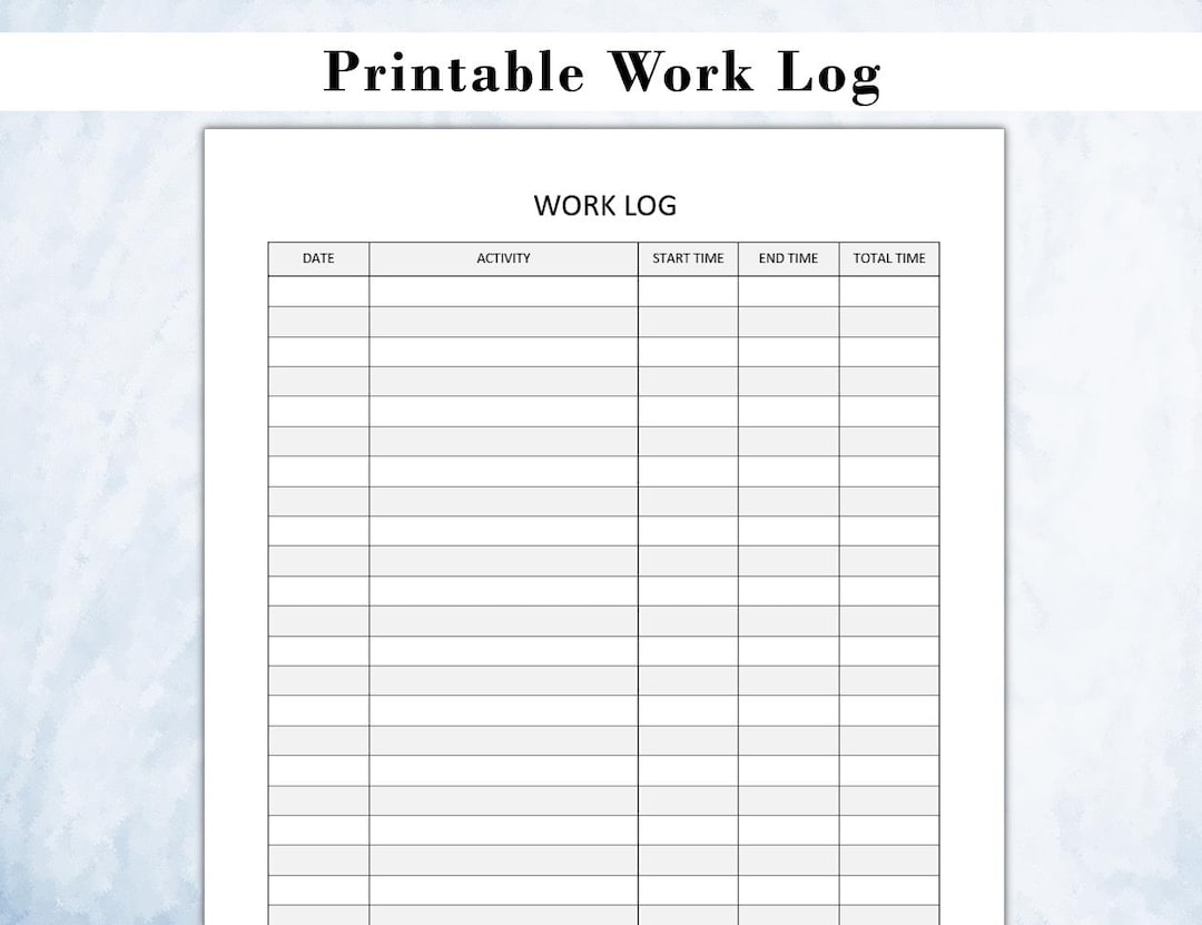 Work Hours Tracker. Printable. Work Time Log. Time Sheet Log. Employee ...