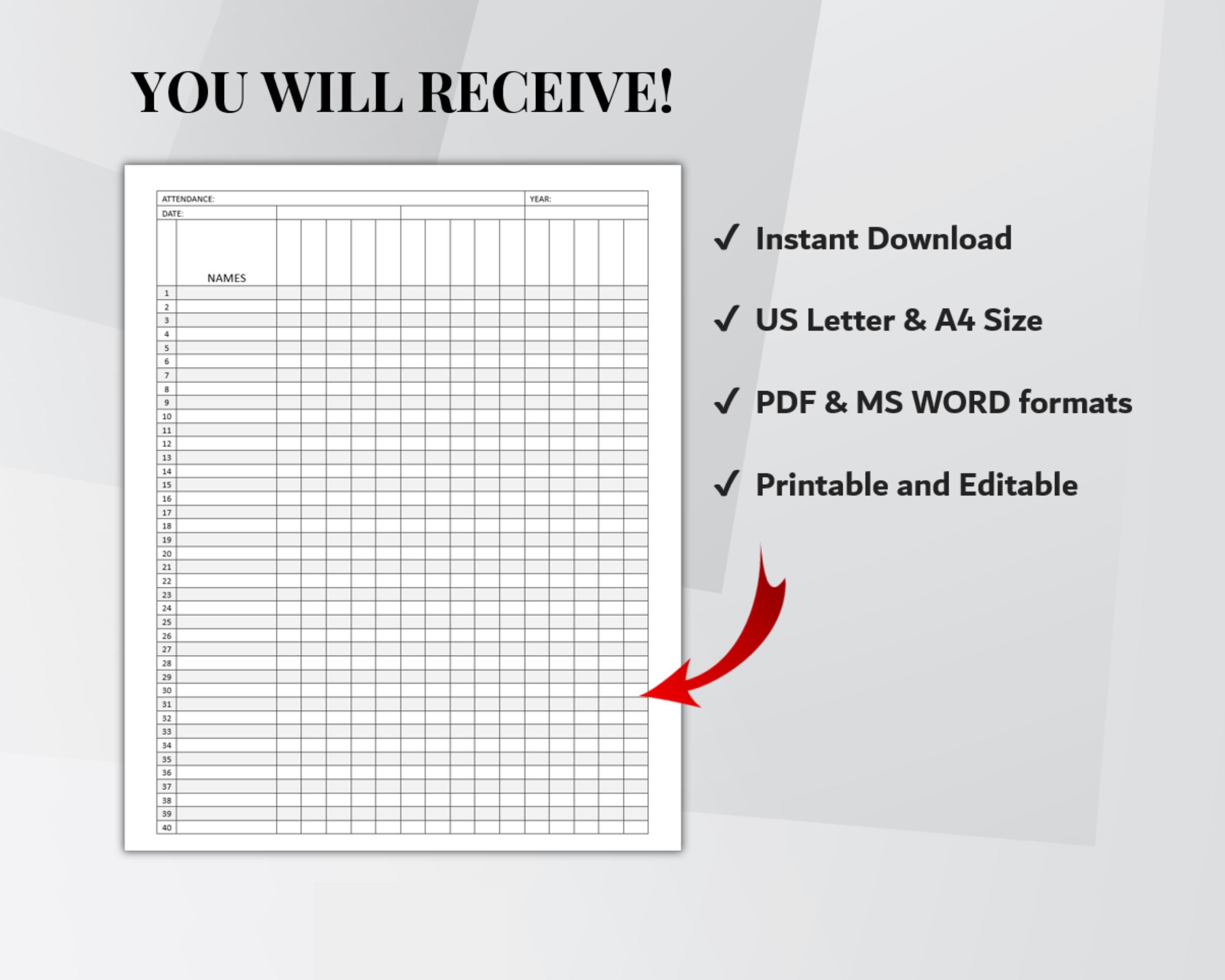 Attendance Tracker Printable PDF, Student Attendance Sheet, Homeschool ...