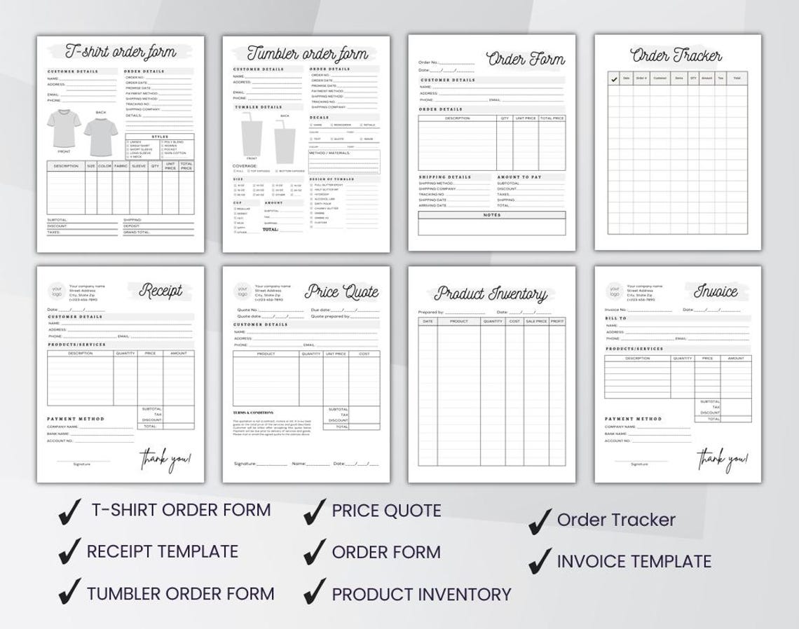 Editable Order Forms Bundle Canva Template, T-shirt, Tumbler, Invoice ...