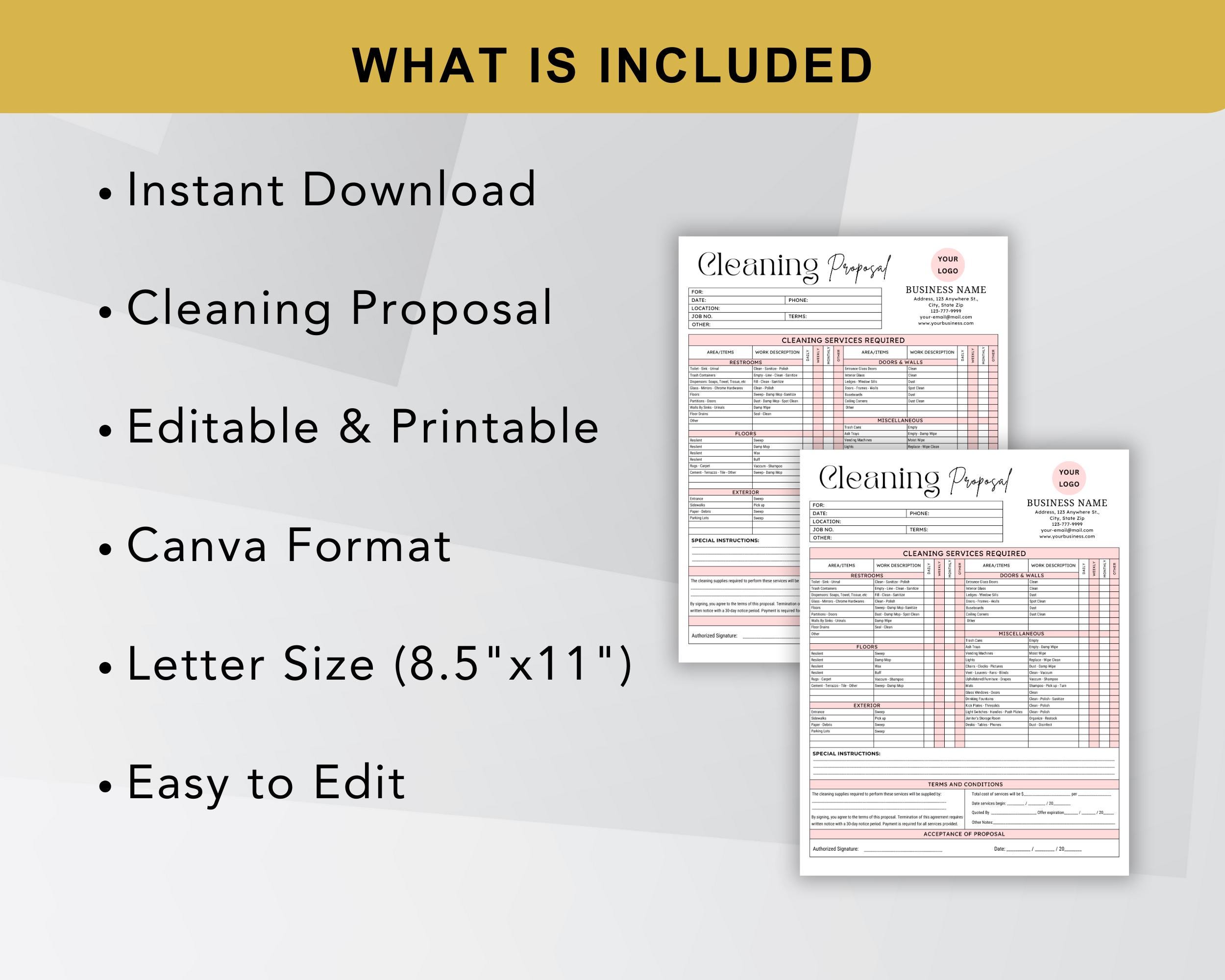 Cleaning Proposal Template Editable, Professional Cleaning Business ...