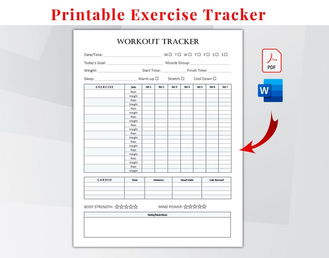 Exercise Tracker, Workout Tracker, Fitness Log, Workbook Log Template ...