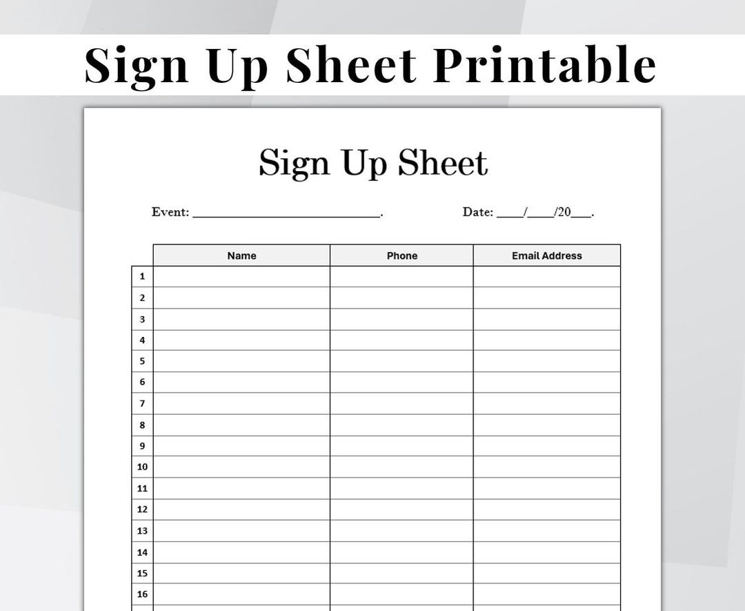 Editable Event Sign up Sheet Template | Printable Volunteer Form ...