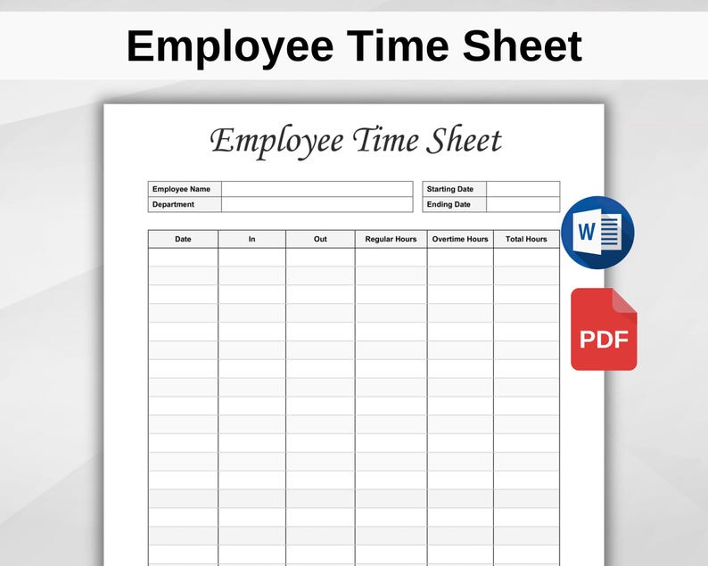 Employee Time Sheet Printable, Editable Timesheet & Timecard, Staff ...