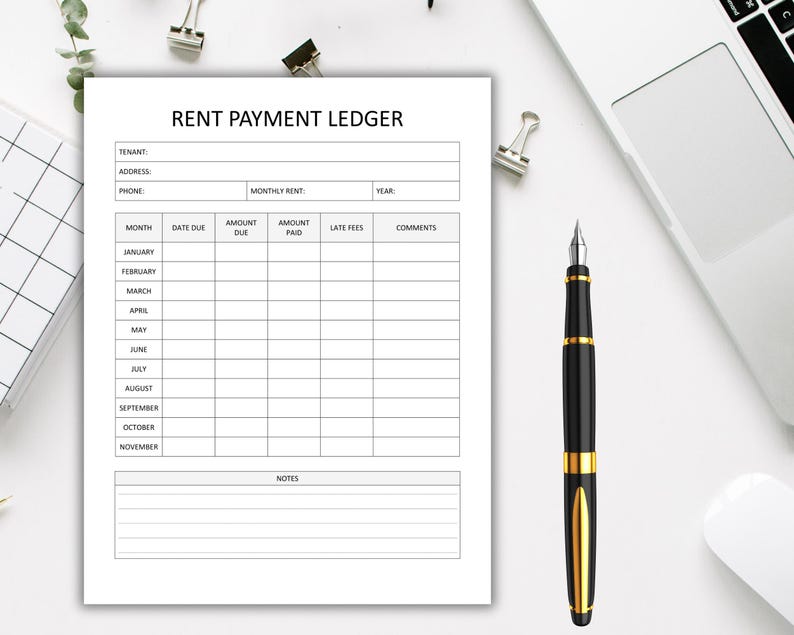 Printable Rent Payment Ledger Template, Editable Monthly Rent Payment ...