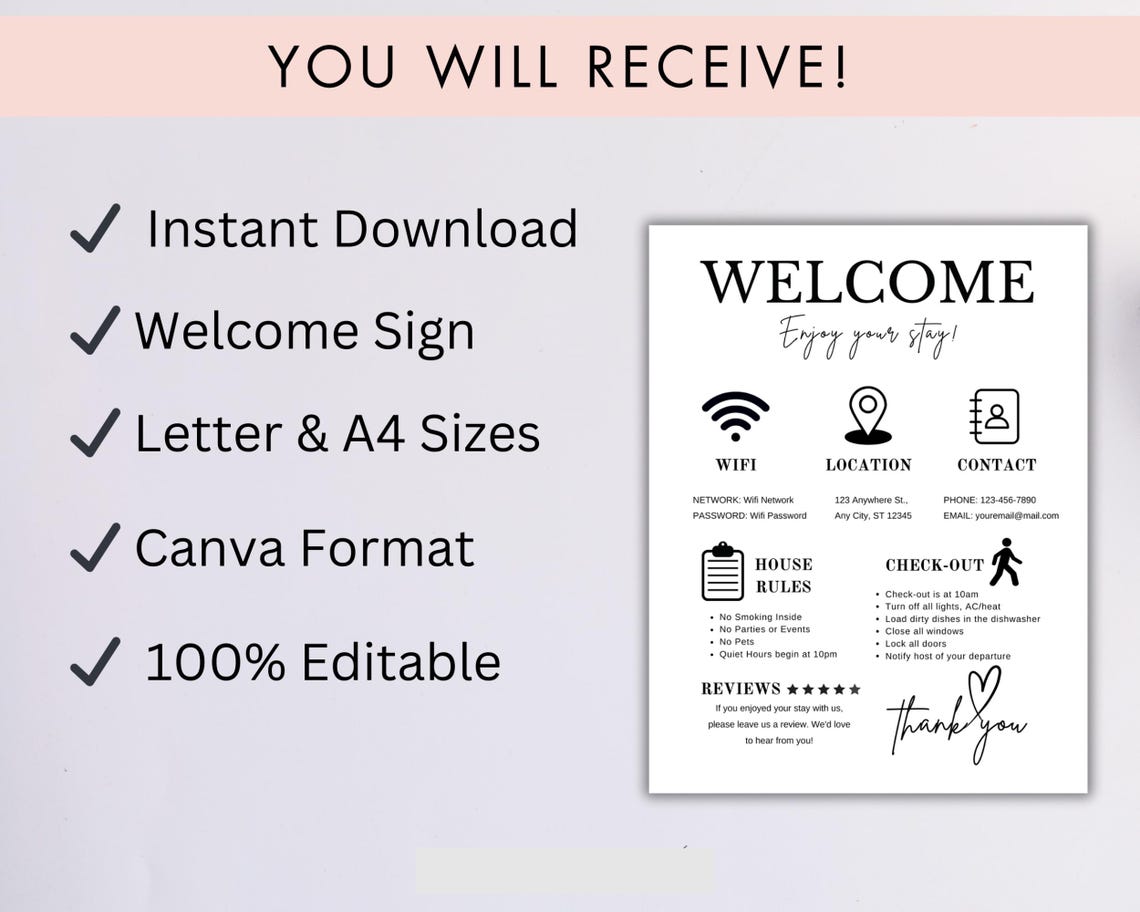 Welcome Sign for Airbnb Hosts, Vacation Rental Printable, Guest Arrival ...