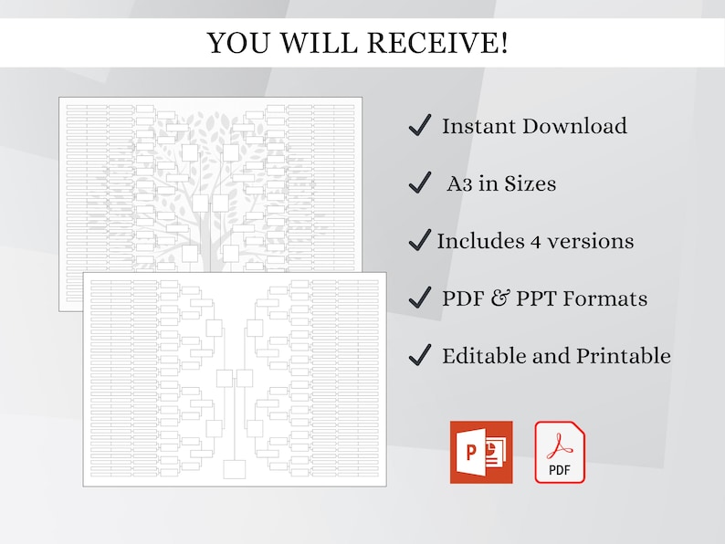 8 Generation Family Tree Template Editable, Family Tree Chart ...
