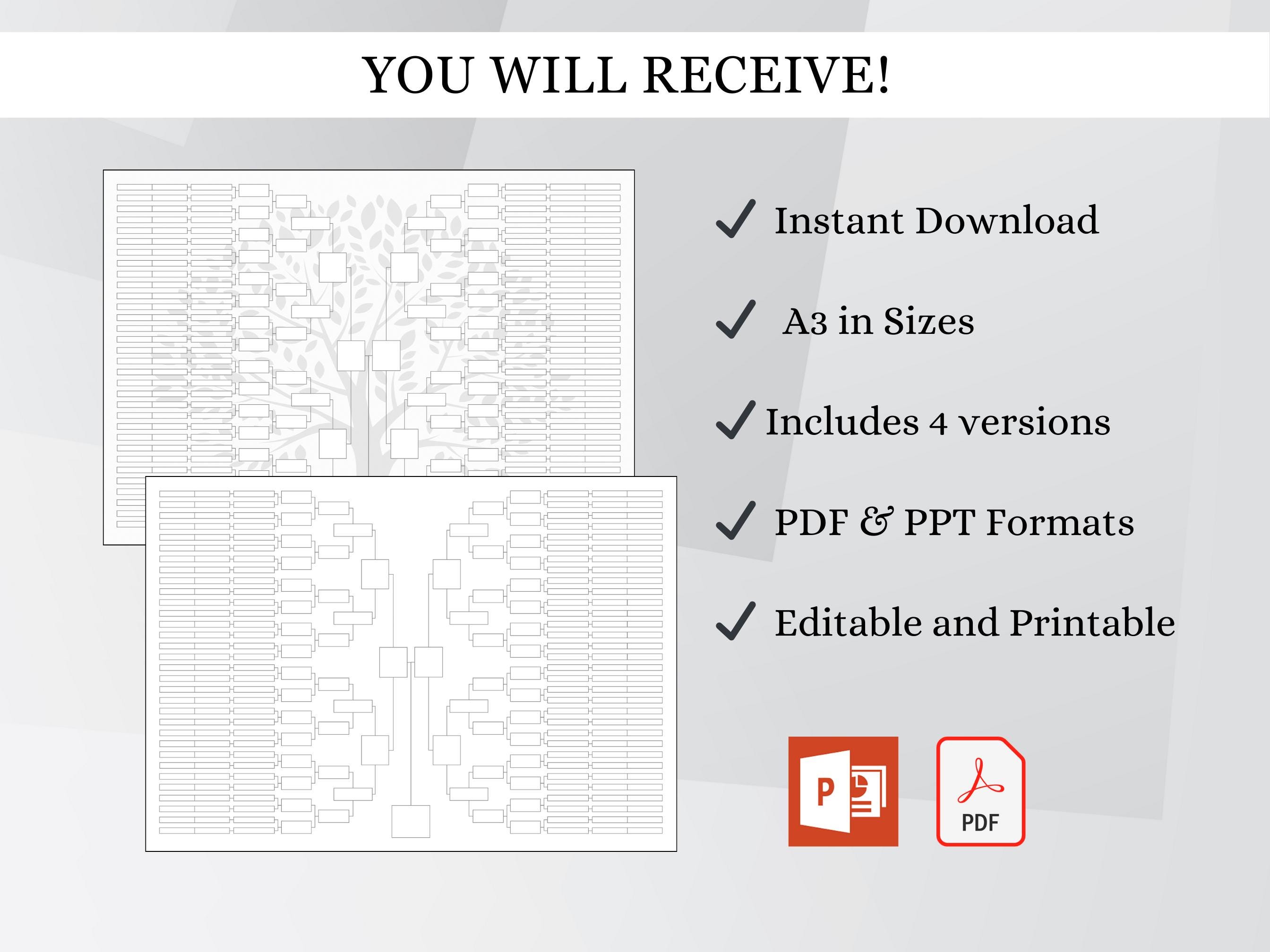 8 Generation Family Tree Template Editable, Family Tree Chart ...