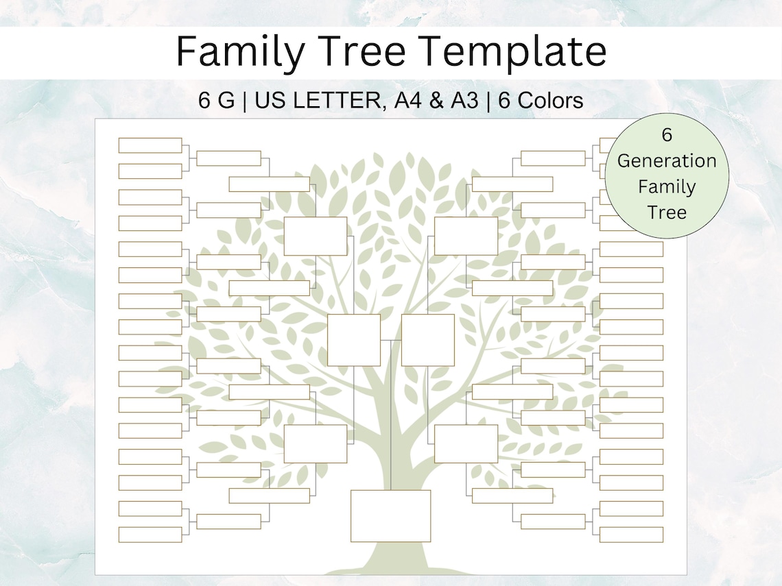 Family Tree Template 6 Generation Printable PDF, Family Tree Chart ...