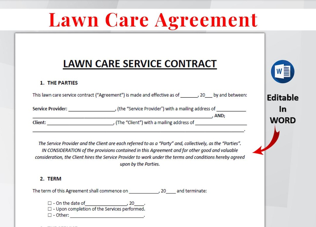 Lawn Care Contract Template Printable | Editable Landscaping Service ...