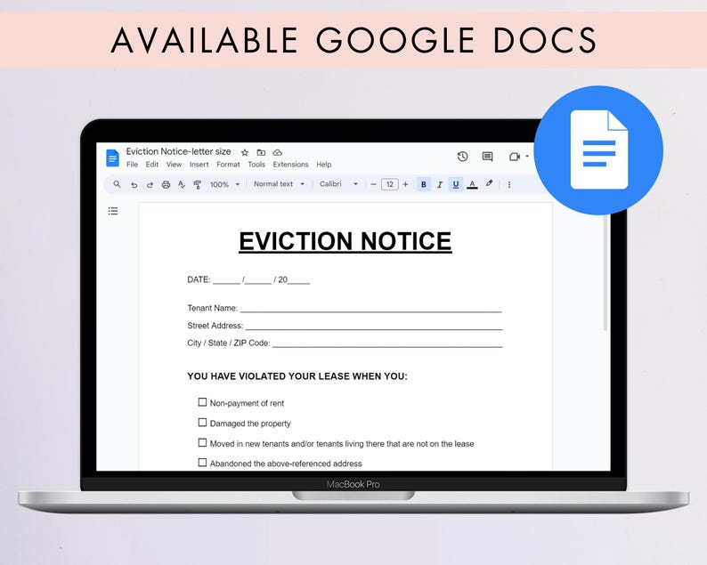 Notice to Vacate Template Printable, Editable Eviction Notice Form, Landlord Forms, Tenant ...
