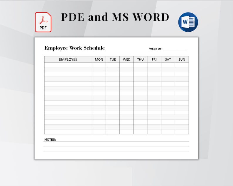 Employee Work Schedule Template, Employee Weekly Schedule Editable ...