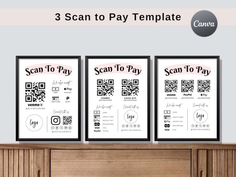 Scan to Pay Sign Template: QR Code Payment (canva Editable, Digital ...