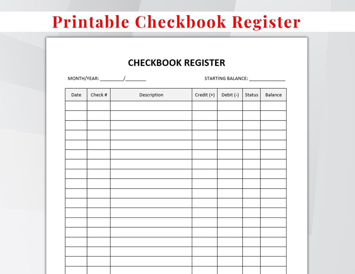 Printable Checkbook Register, Finance Record Tracker, Check Register ...