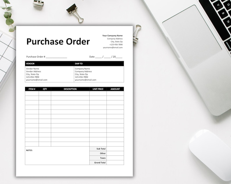 Purchase Order Template Editable, Purchase Order Form, Printable Order ...
