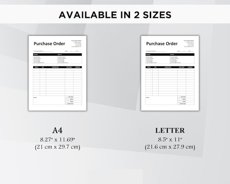 Purchase Order Template Editable, Purchase Order Form, Printable Order ...