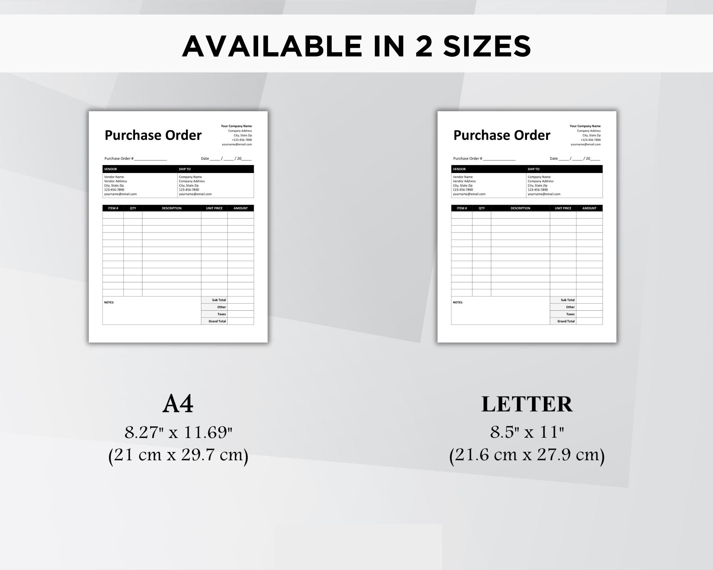 Purchase Order Template Editable, Purchase Order Form, Printable Order ...