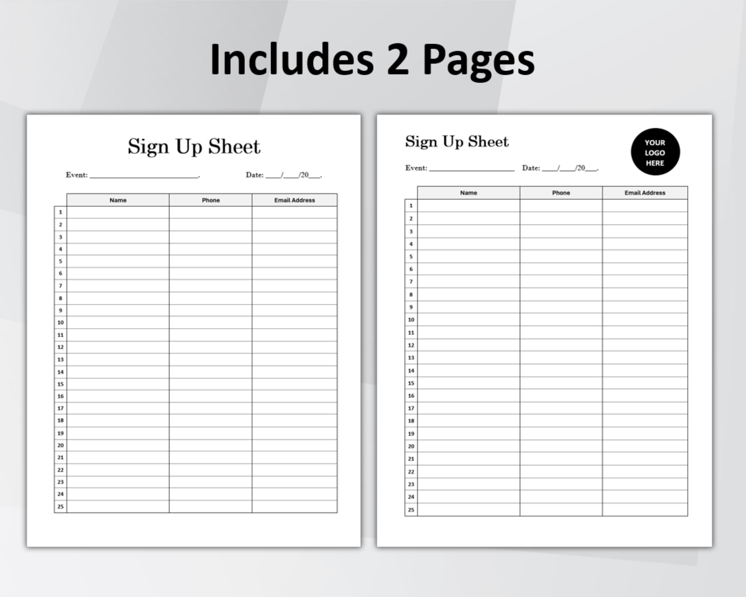 Editable Event Sign up Sheet Template | Printable Volunteer Form ...
