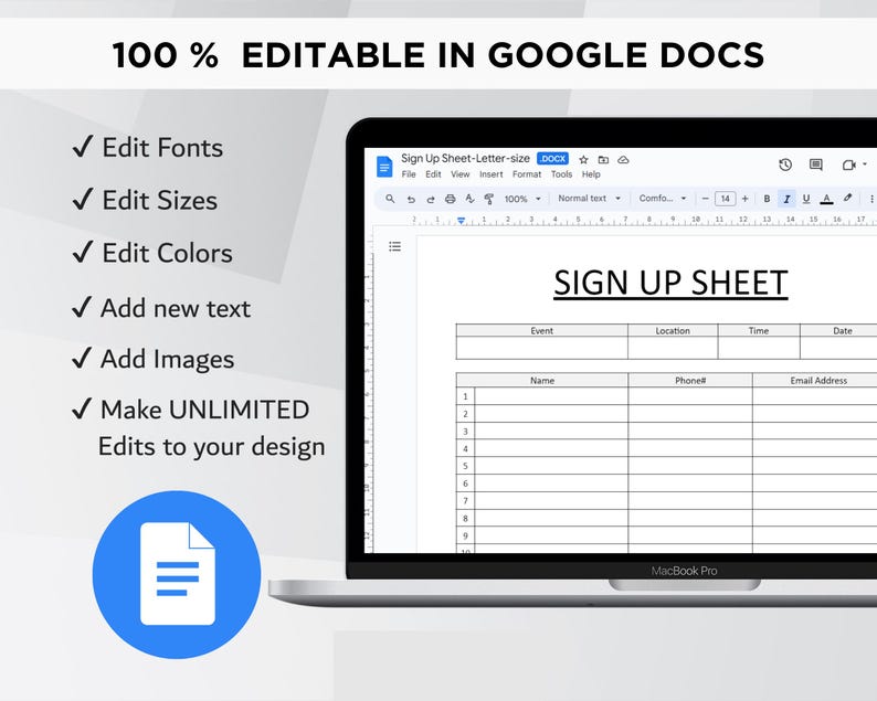 Sign up Sheet Template Editable, Sign up Form, Printable Sign up ...