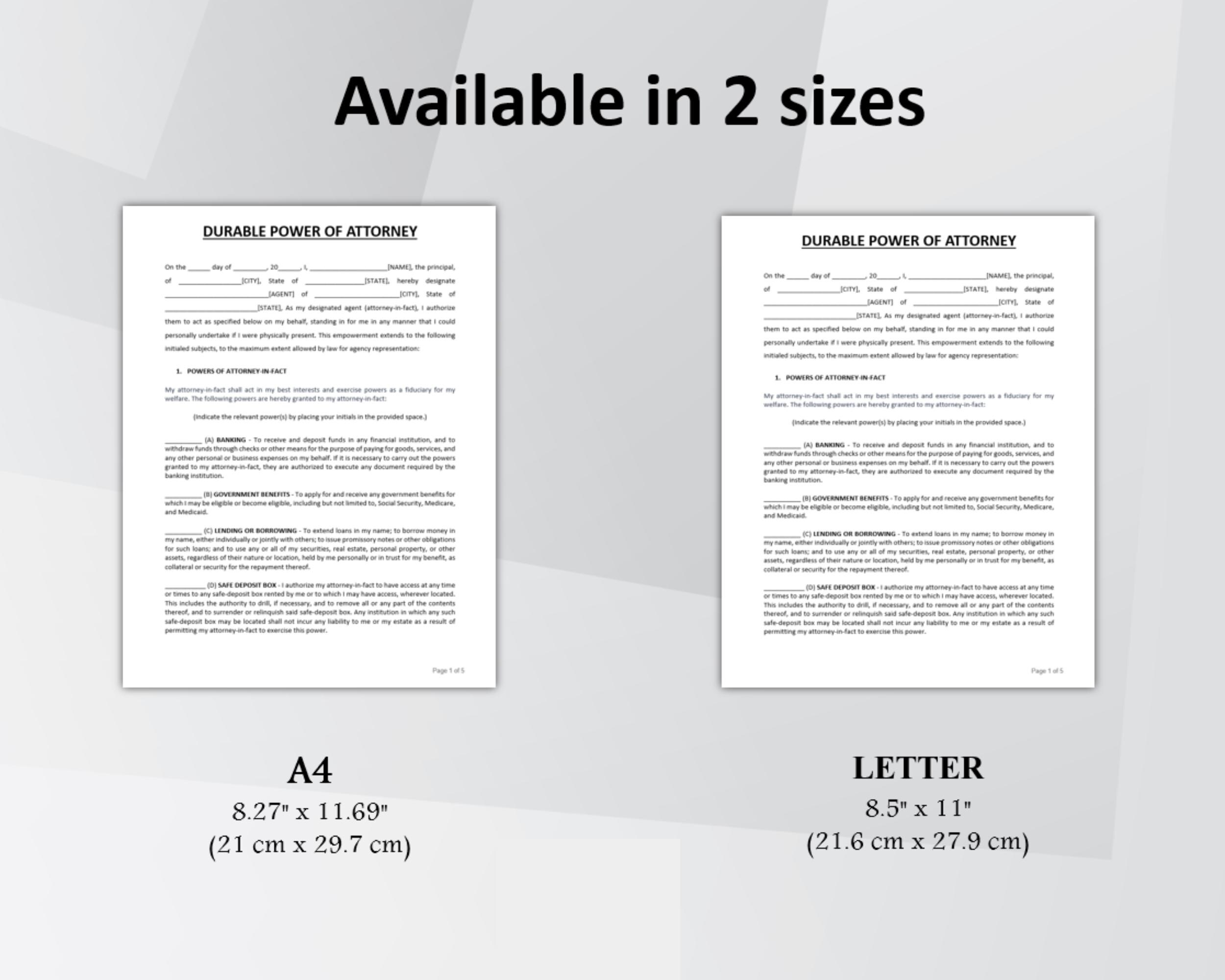 Printable Durable Power of Attorney Template | Editable POA Form | POA ...