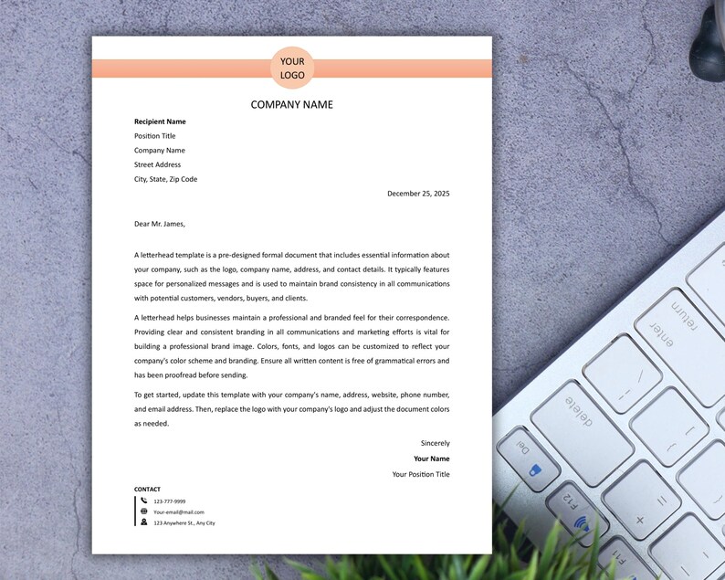 Letterhead Template Printable, Modern Editable Small Business ...