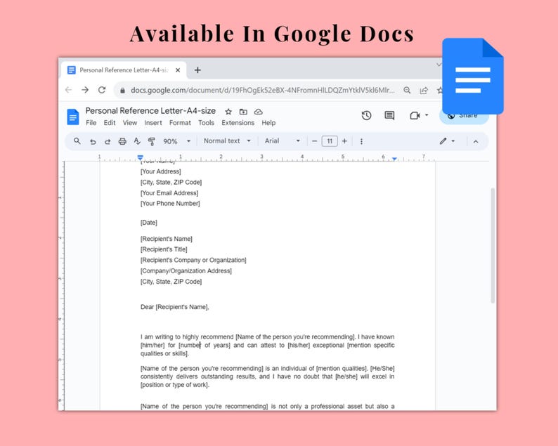 Personal Reference Letter Template Printable, Letter of Recommendation ...