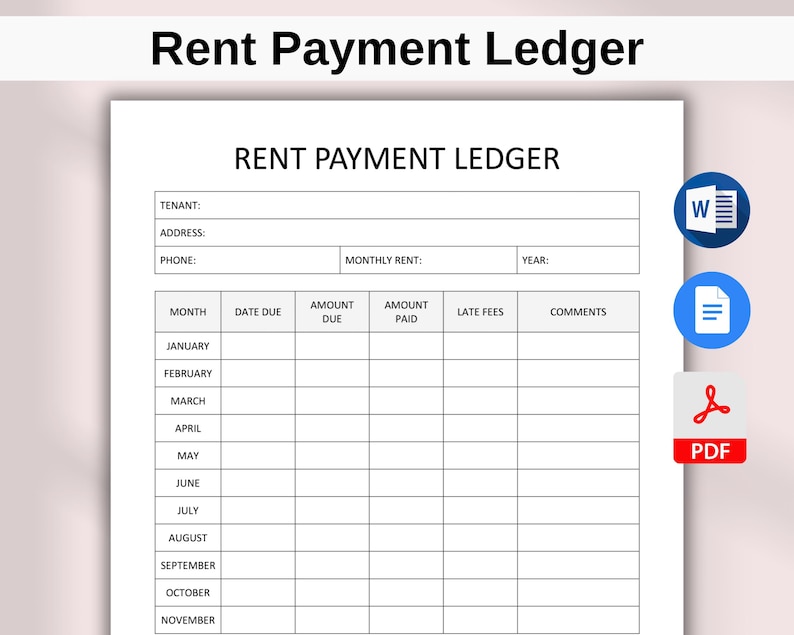 Printable Rent Payment Ledger Template, Editable Monthly Rent Payment ...