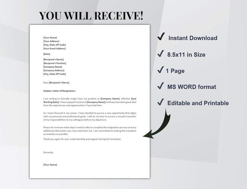 Professional Resignation Letter Template Printable, Notice of ...