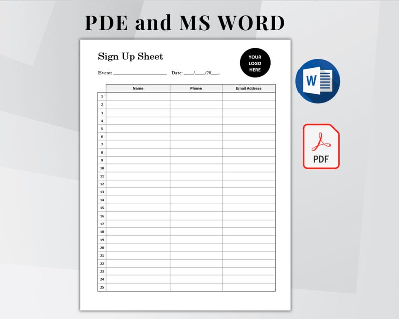 Editable Event Sign up Sheet Template | Printable Volunteer Form ...
