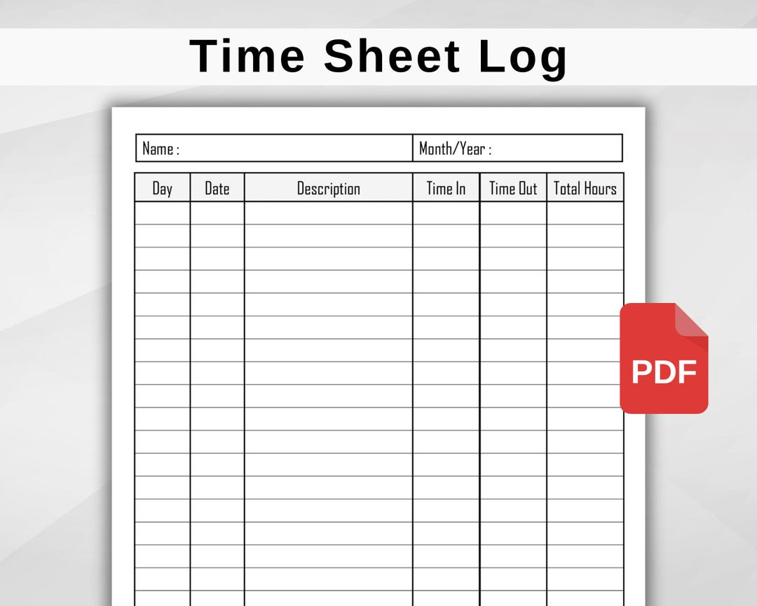Time Sheet Log Printable | Employee Timesheet Template | Work Hours ...
