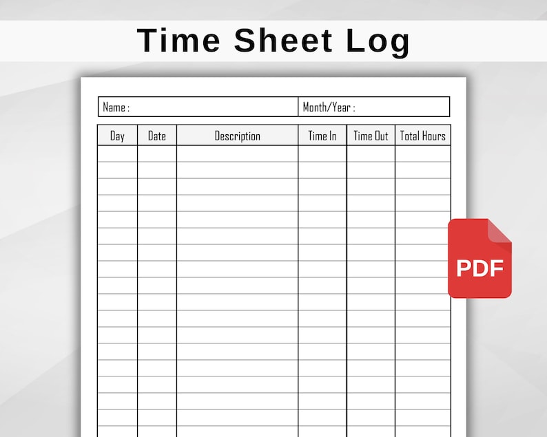 Time Sheet Log Printable | Employee Timesheet Template | Work Hours Tracker | Staff Time Log ...