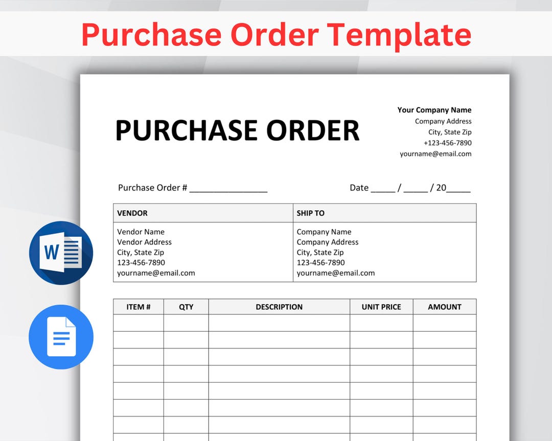 Printable Purchase Order Template, Editable Purchase Order Form, Order ...
