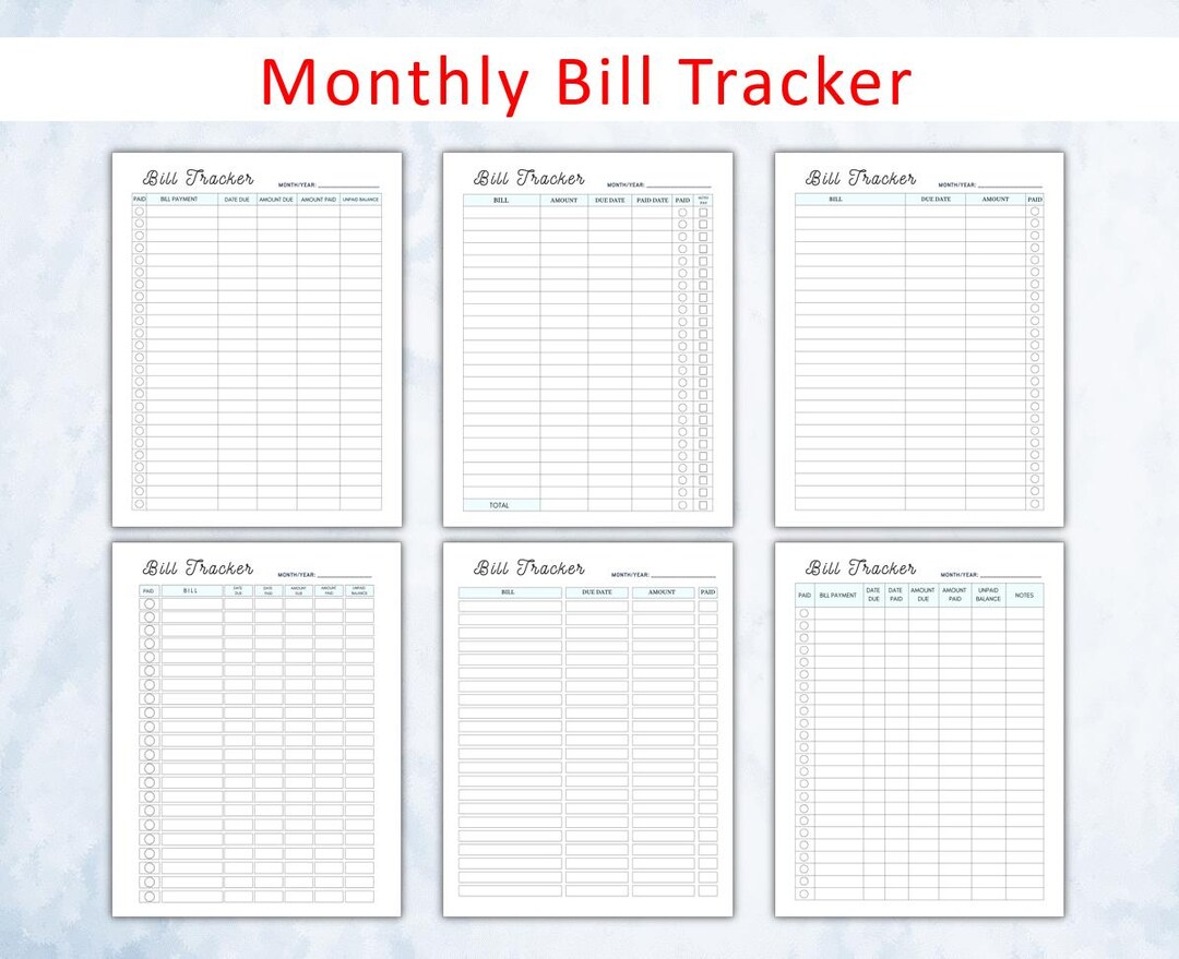 Digital Monthly Bill Tracker PDF, Printable Payment Checklist, Utility ...