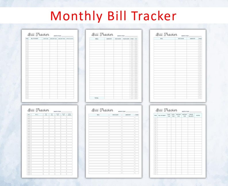 Digital Monthly Bill Tracker PDF, Printable Payment Checklist, Utility ...