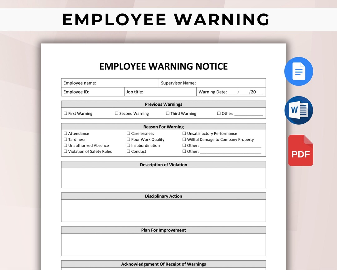 Employee Warning Notice Template Editable, Employee Write up Form ...