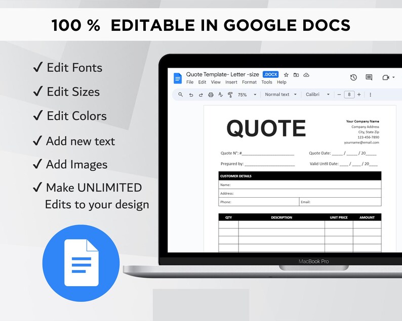 Quote Template Printable, Editable Quote Form Small Business, Job Quote ...
