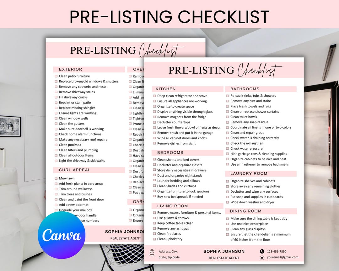 Editable Pre-listing Checklist Template, Real Estate Prelisting Form ...