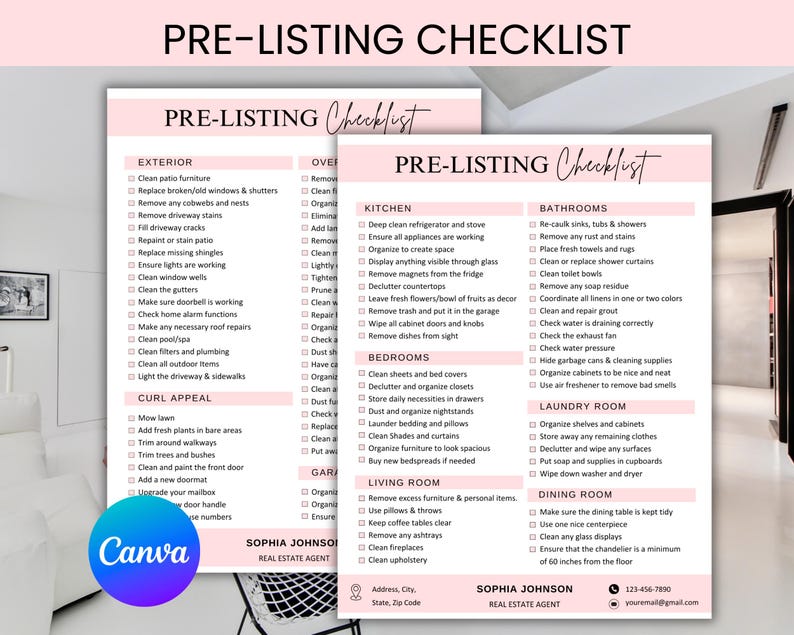 Editable Pre-listing Checklist Template, Real Estate Prelisting Form, Home Sellers Agent ...