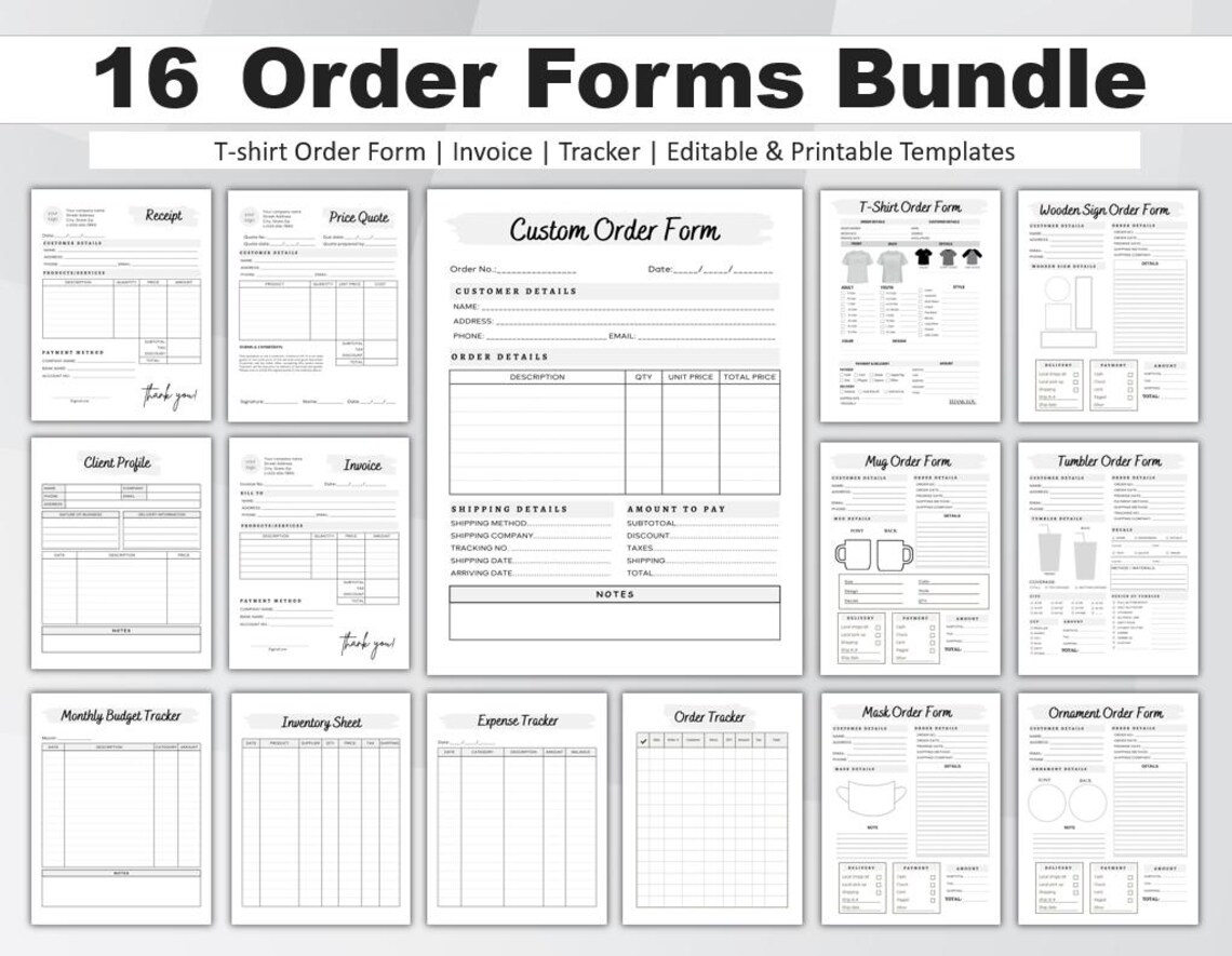 Editable Order Forms Bundle, T-shirt, Tumbler, Invoice Template ...