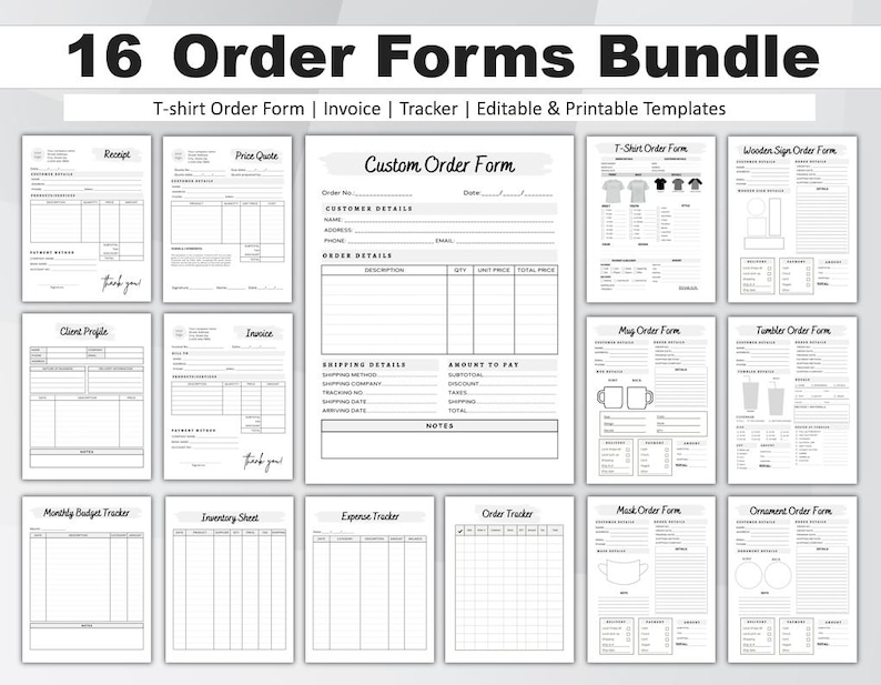 Editable Order Forms Bundle, T-shirt, Tumbler, Invoice Template ...