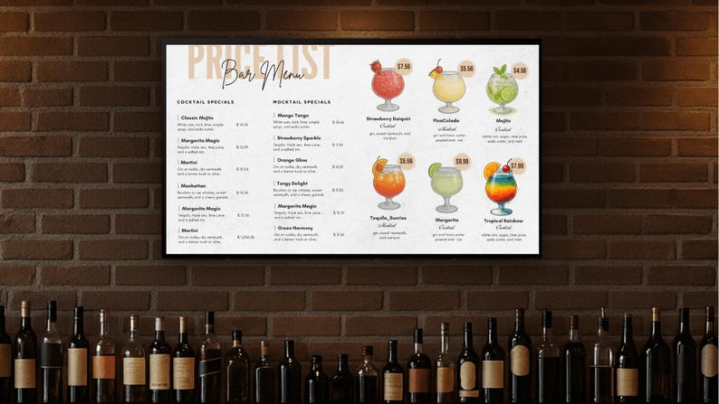 Editable Cocktail & Mocktail Menu Template: Animated Bar TV Menu (canva ...