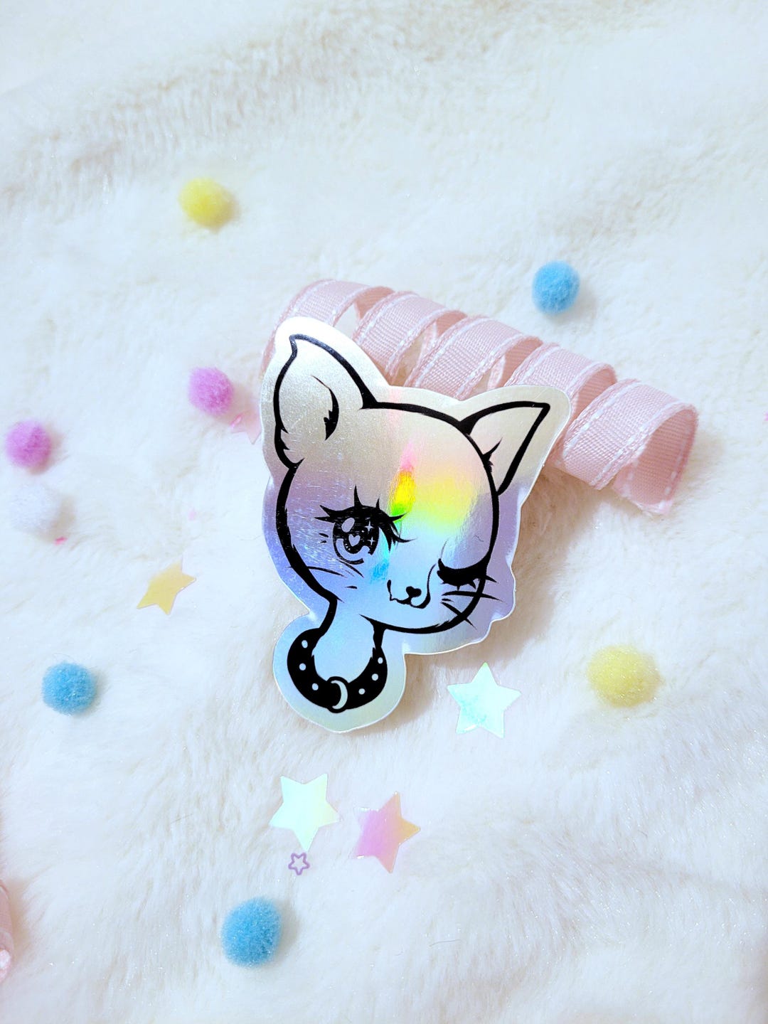 Y2K Holographic Kitty Sticker - Etsy