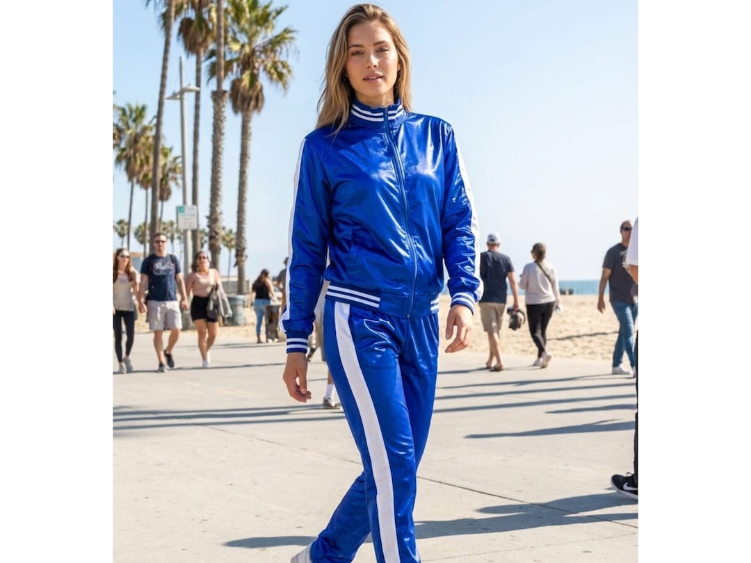 Women’s Shiny PVC Track Suit Set Blue Zip Jacket & Pants | Retro ...