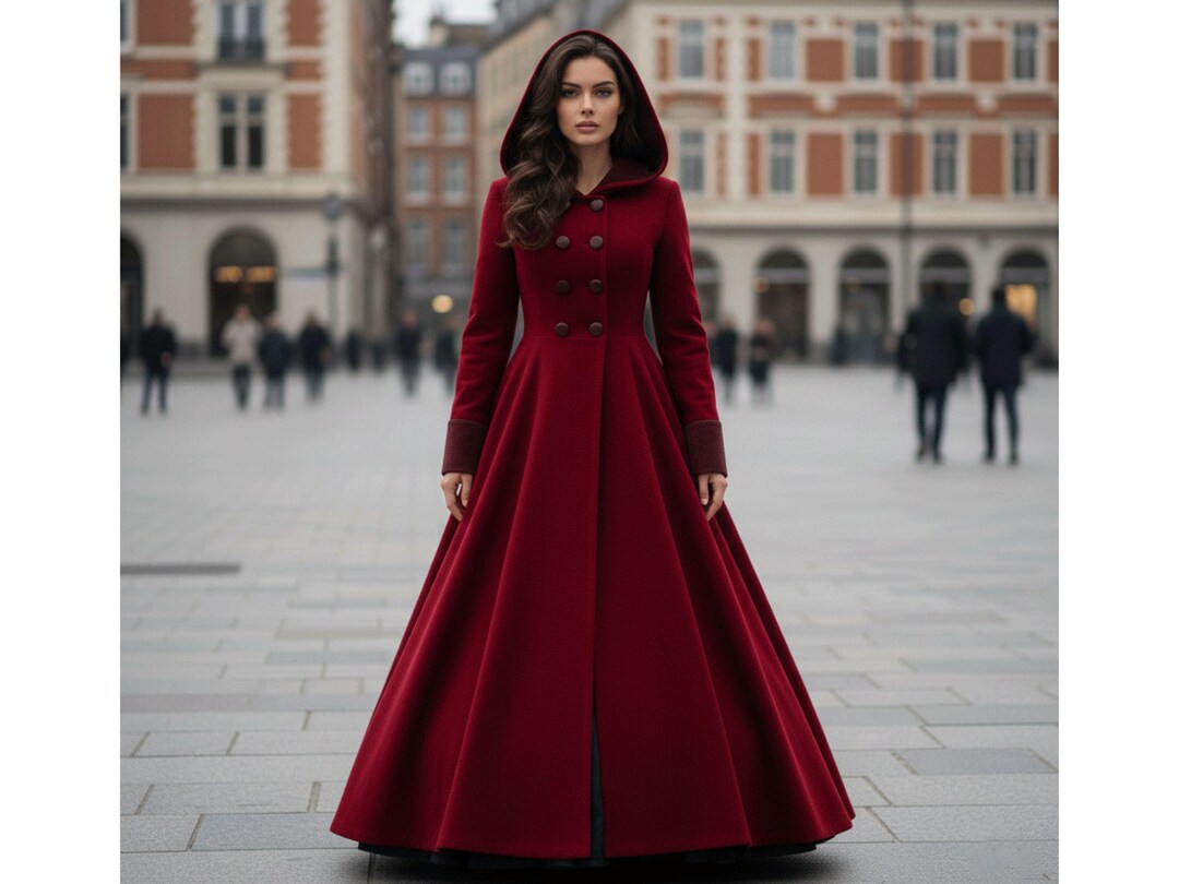 Red Velvet Hooded Coat for Women | Long Flared Medieval Fantasy Cloak ...