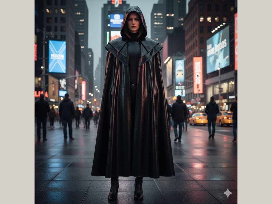 Gothic Black Patent Leather Hooded Cloak | Full-length Vinyl Cape | Wet ...